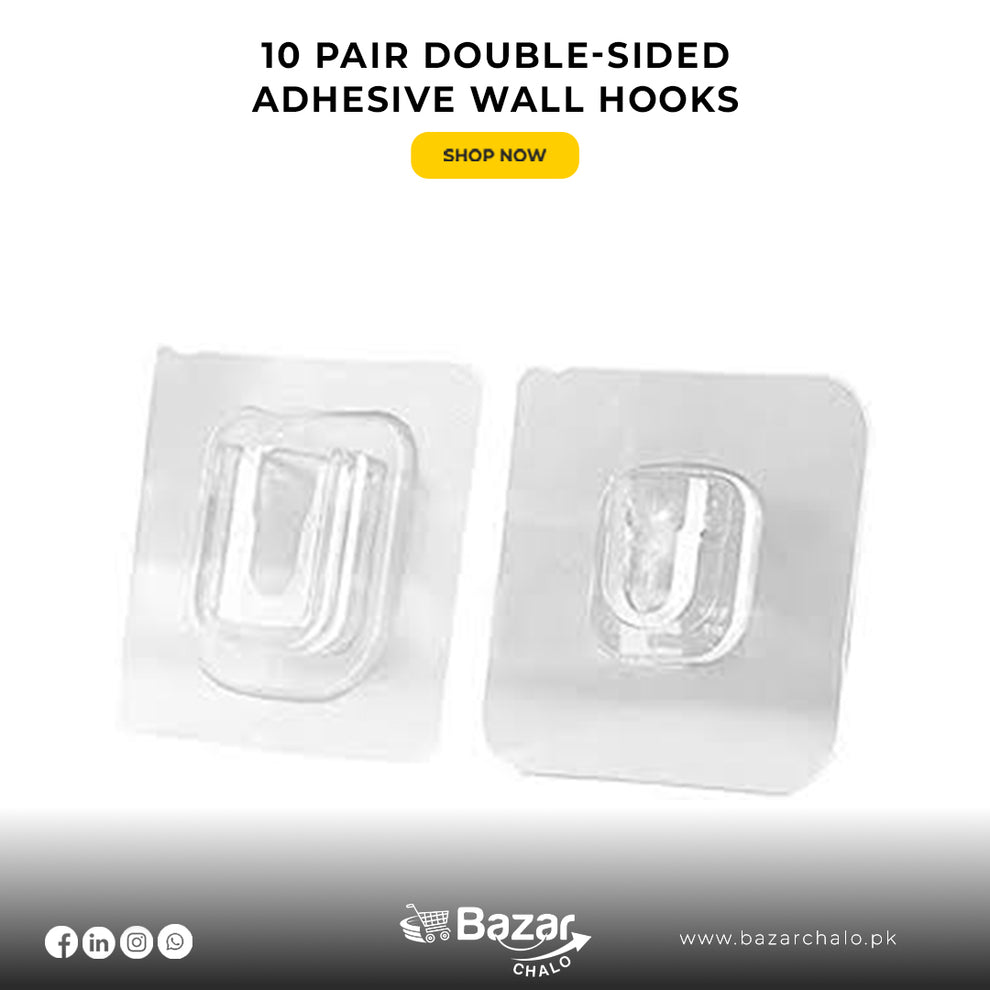 Double-sided Adhesive Wall Hooks (10 Pairs) – Bazar Chalo